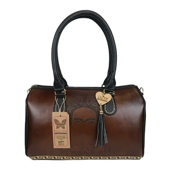 BOLSO VAQUETA ARTESANAL L100 FRIDA LASER CAFE NEGRO FRANJA N ...